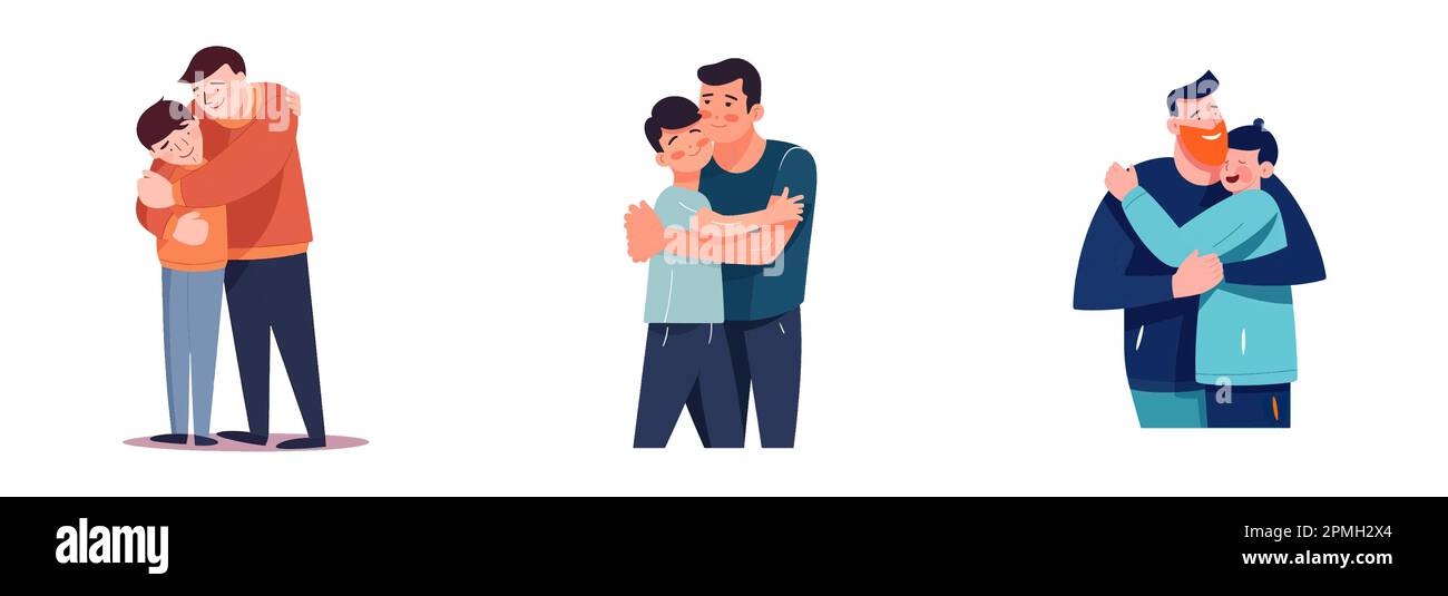 set vector illustration of man hugs his kid and feel love and proud ...