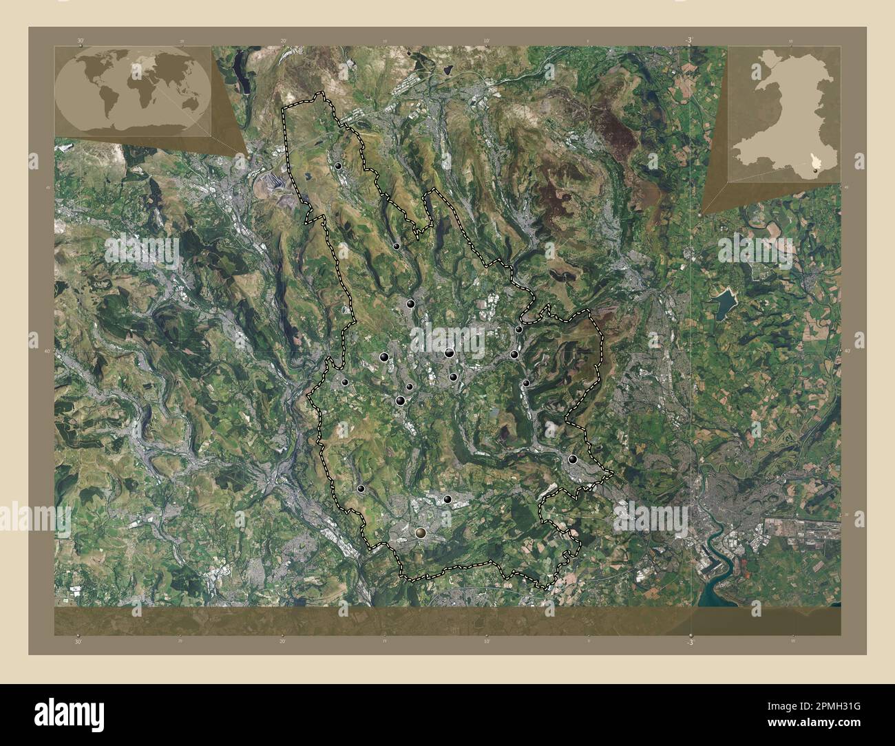 Caerphilly, region of Wales - Great Britain. High resolution satellite ...