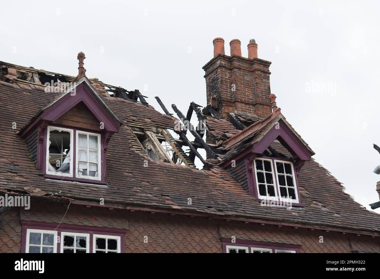 burnt roof of shops adjoining The Angel Hotel destroyed by fire in ...