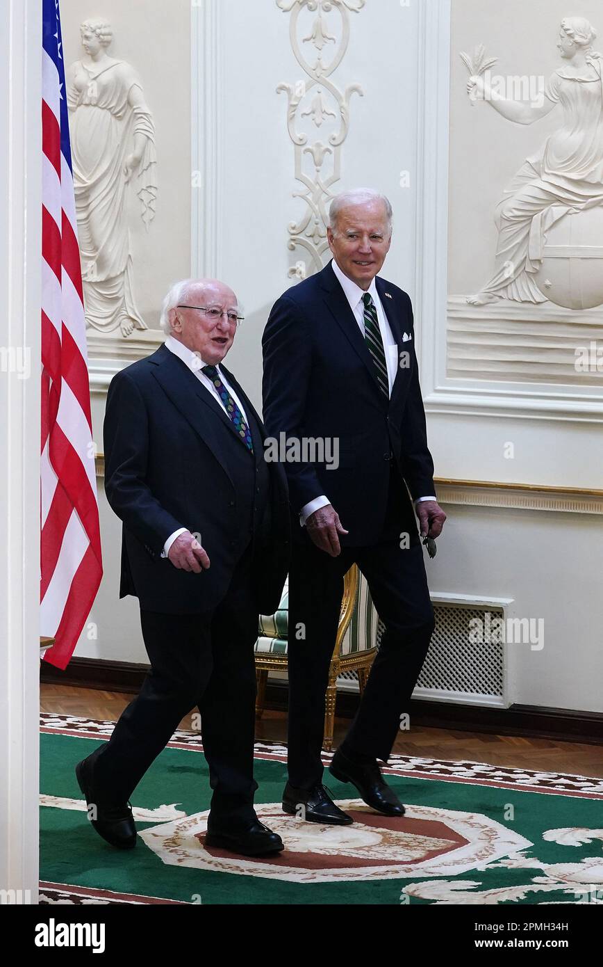 US President Joe Biden and Irish President Michael D Higgins arrive to ...