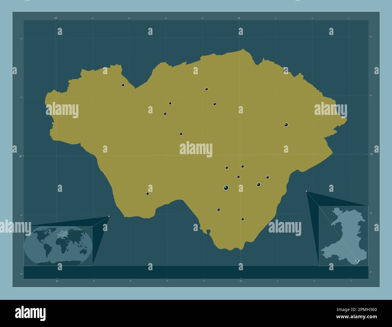 Cardiff, region of Wales - Great Britain. Solid color shape. Locations ...