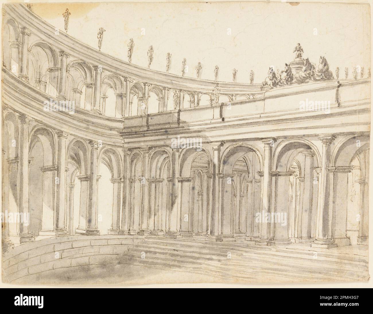 Drawing, Stage Design of an Atrium; Italy; carbon, pen and ink, brush ...
