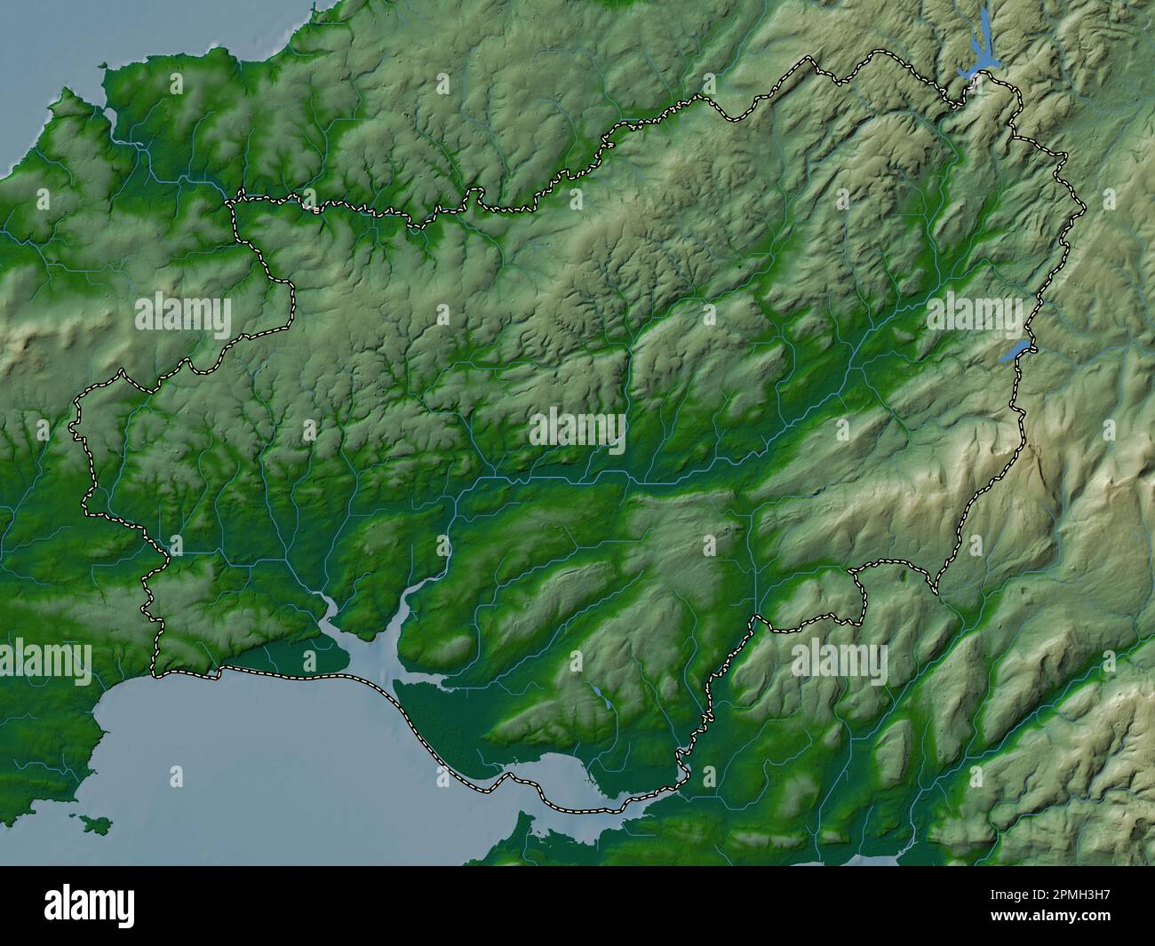 Carmarthenshire, region of Wales - Great Britain. Colored elevation map ...