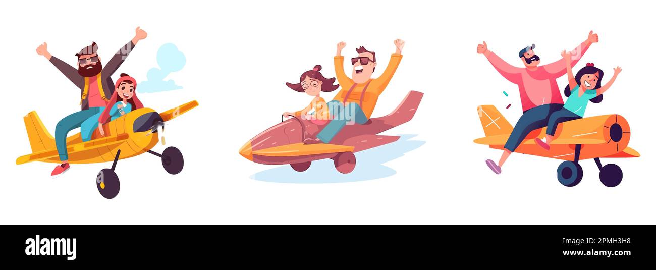 set vector illustration of happy dad and kid spending time together ...