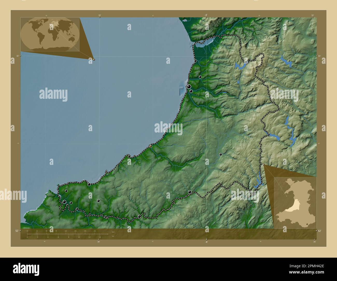 Ceredigion, region of Wales - Great Britain. Colored elevation map with ...