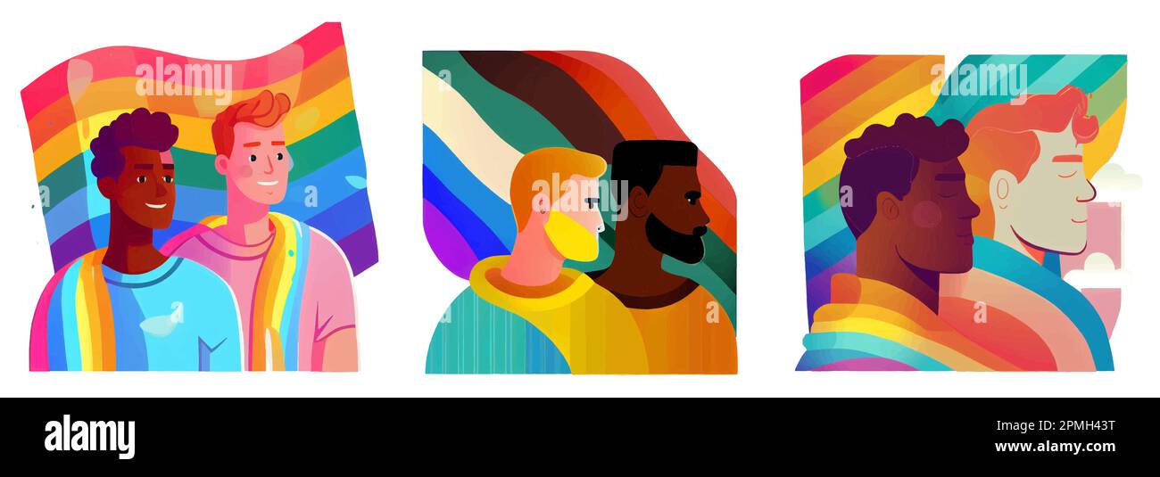 horizontal set vector illustration of homosexual persons isolate on ...