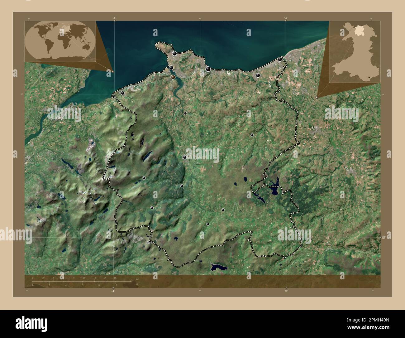 Conwy, region of Wales - Great Britain. Low resolution satellite map ...