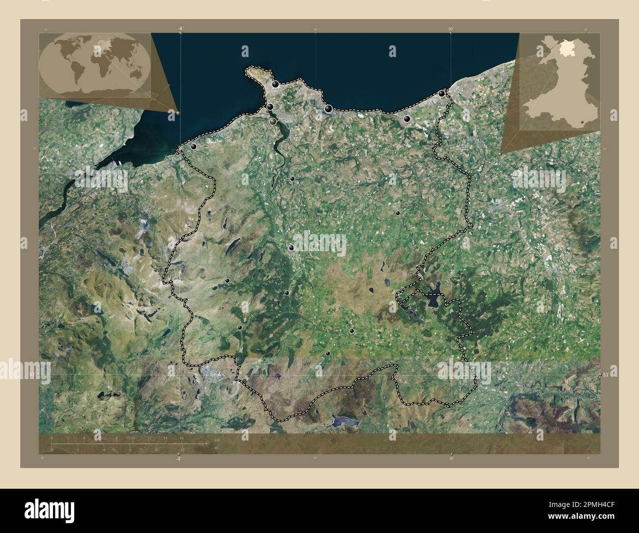 Conwy, region of Wales - Great Britain. High resolution satellite map ...