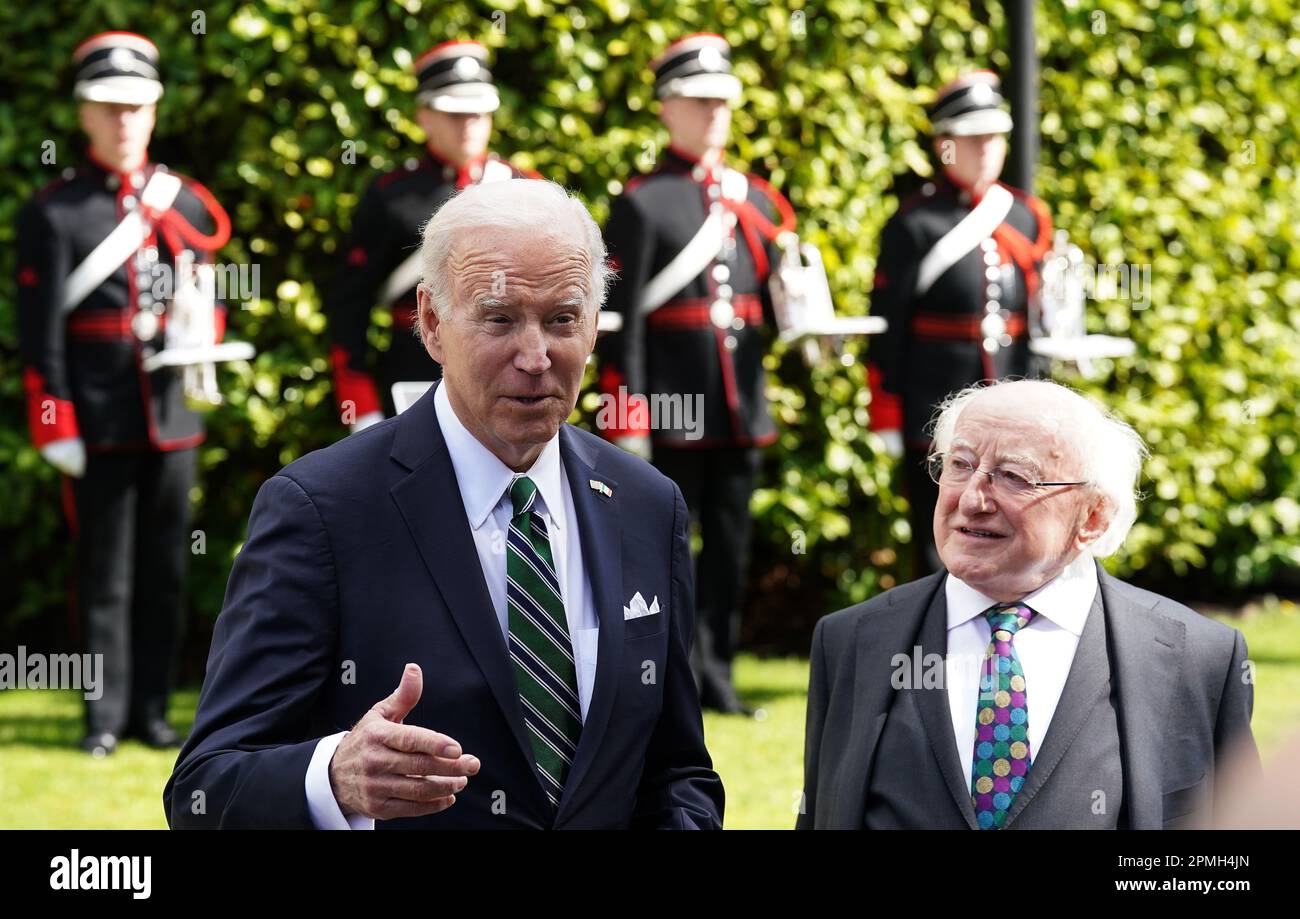 US President Joe Biden with Irish President Michael D Higgins at Aras ...