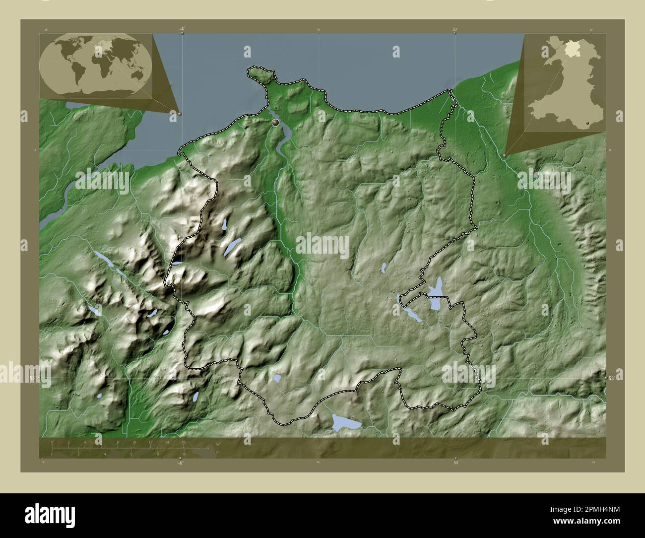 Conwy, region of Wales - Great Britain. Elevation map colored in wiki ...