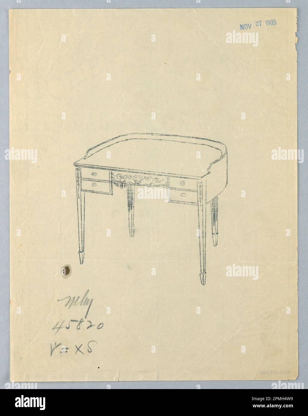 Drawing, Tracing of Design for Semi-Circular Writing Table; Designed by ...