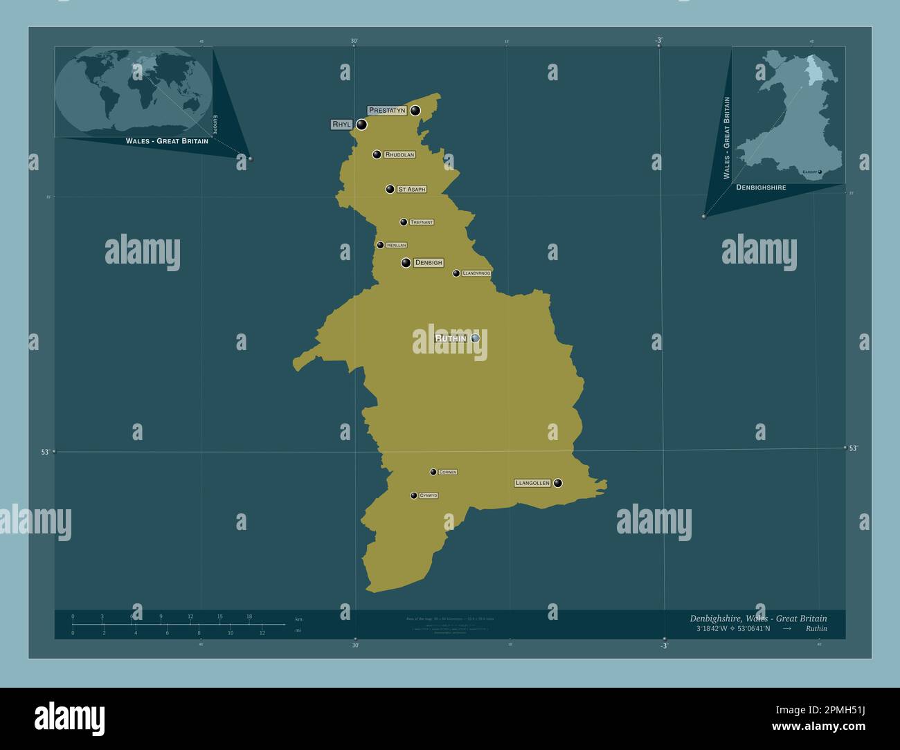 Denbighshire, region of Wales - Great Britain. Solid color shape ...