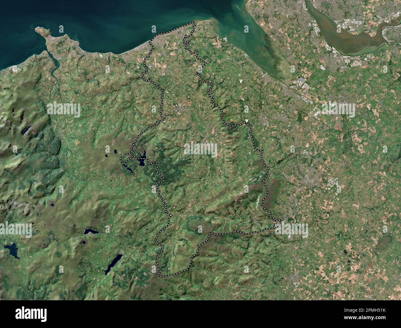 Denbighshire, region of Wales - Great Britain. Low resolution satellite ...