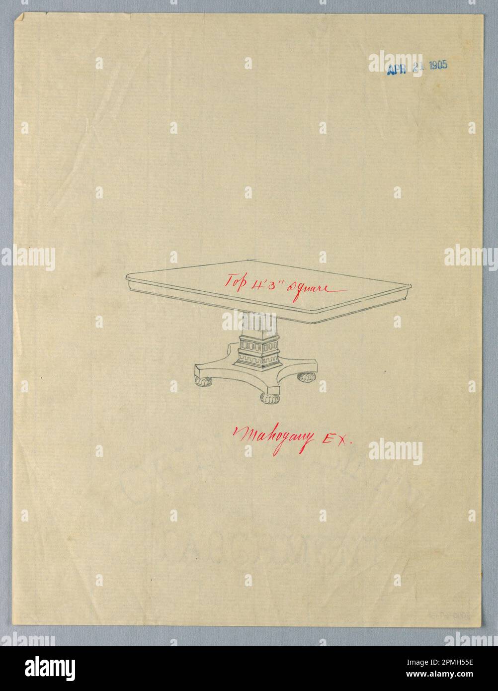 Drawing, Design for a Square Mahogany Dining Table; Designed by A.N ...