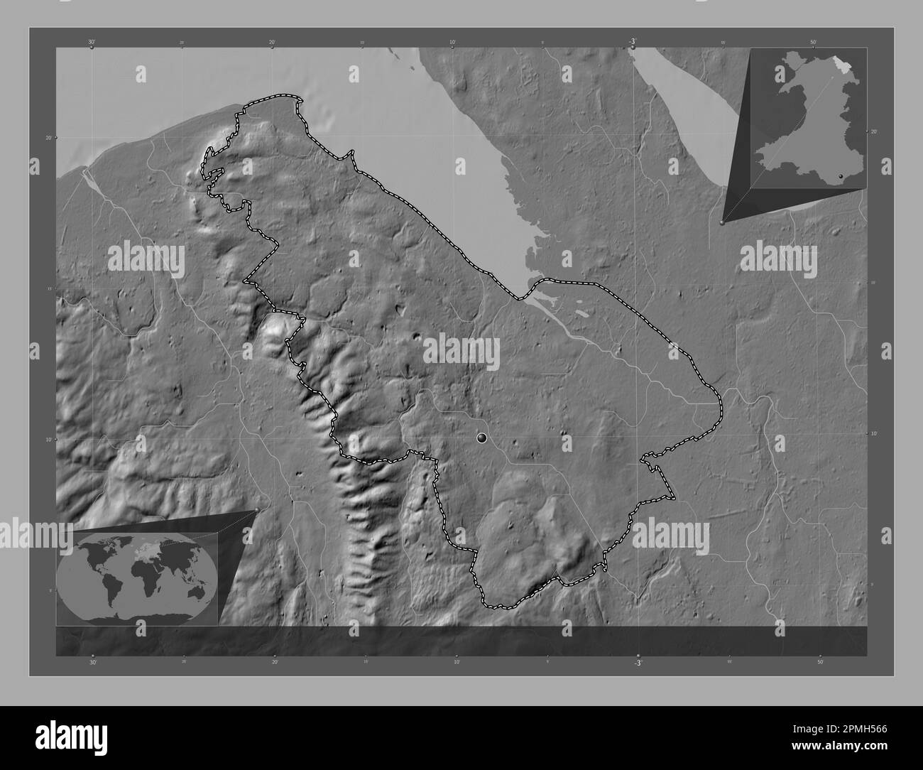 Flintshire, region of Wales - Great Britain. Bilevel elevation map with ...