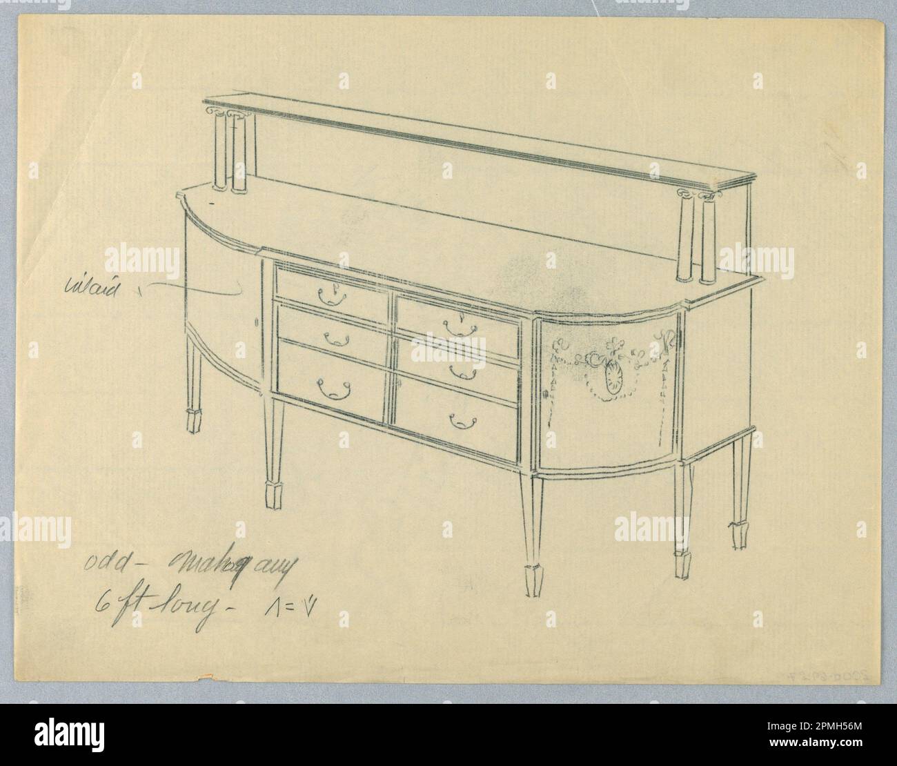 Drawing, Design for Sideboard with Six Drawers; Designed by A.N ...