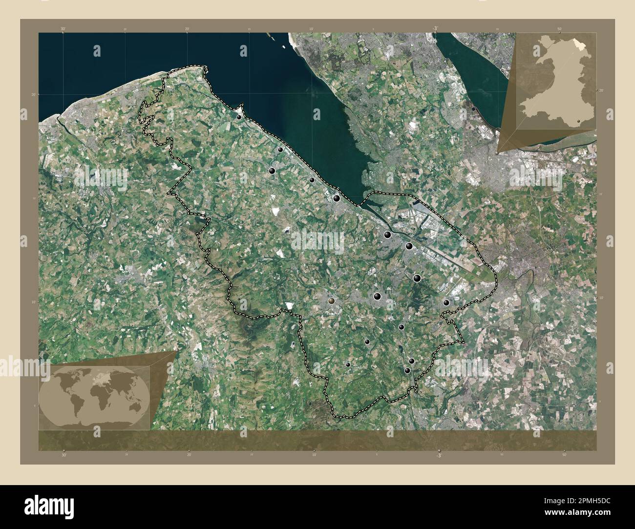 Flintshire, region of Wales - Great Britain. High resolution satellite ...
