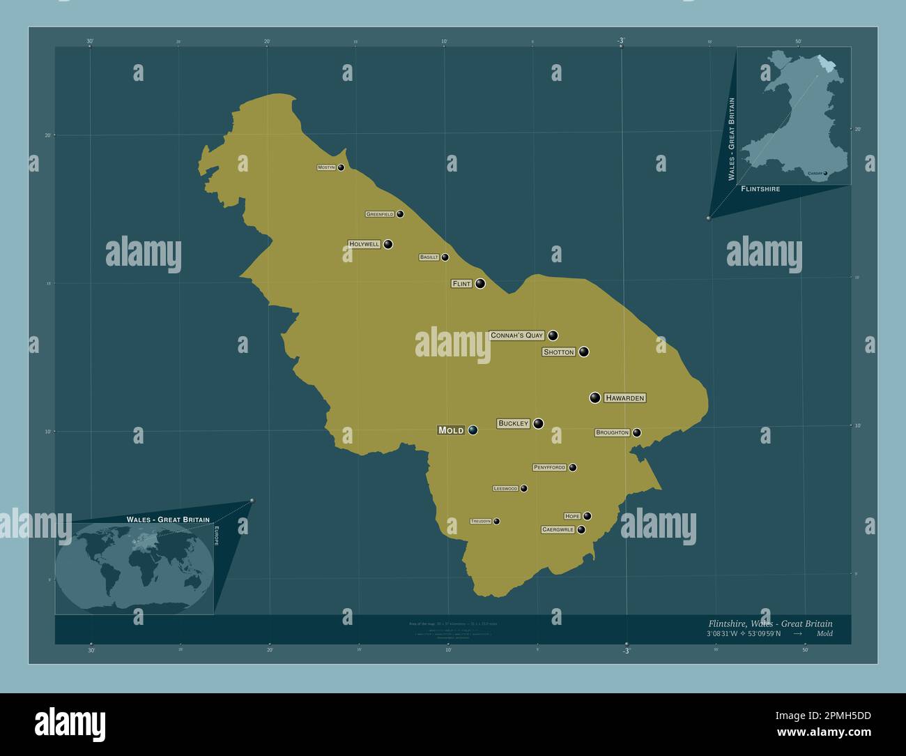 Flintshire, region of Wales - Great Britain. Solid color shape ...