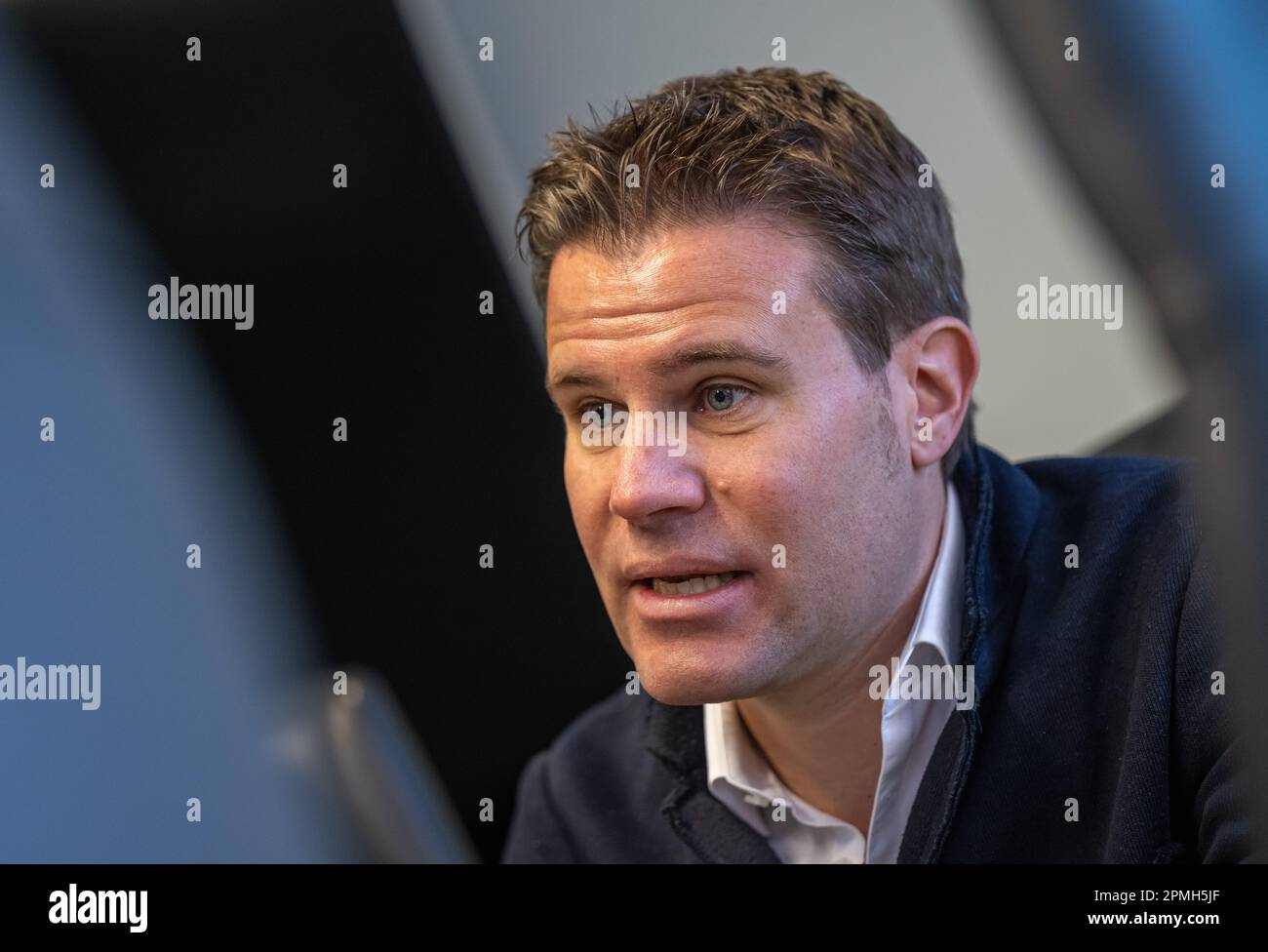 Munich, Germany. 13th Apr, 2023. The referee Felix Brych during an interview with the Deutsche ...