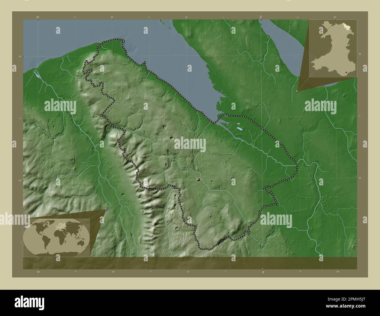 Flintshire, region of Wales - Great Britain. Elevation map colored in ...