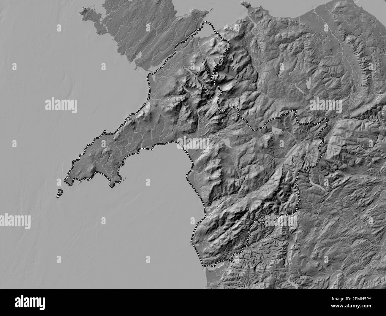 Gwynedd, region of Wales - Great Britain. Bilevel elevation map with ...