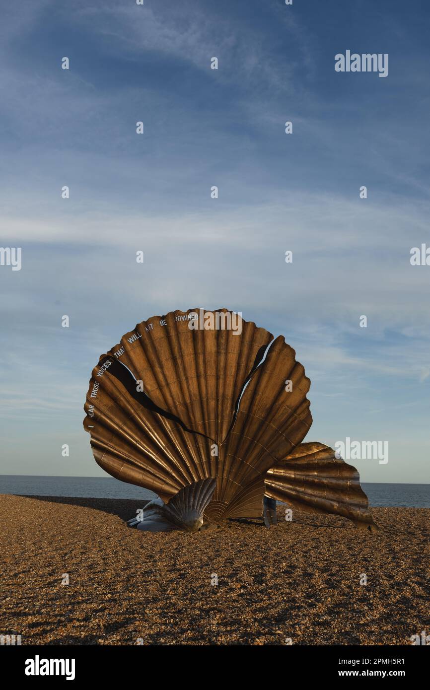 British Artist, Maggi Hamblings’ Scallop sculpture at Aldeburgh beach ...