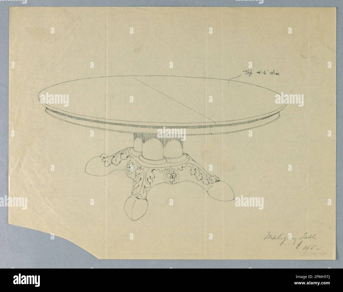 Drawing, Design for a Round Dining Table on Plain Hoof Feet; Designed ...