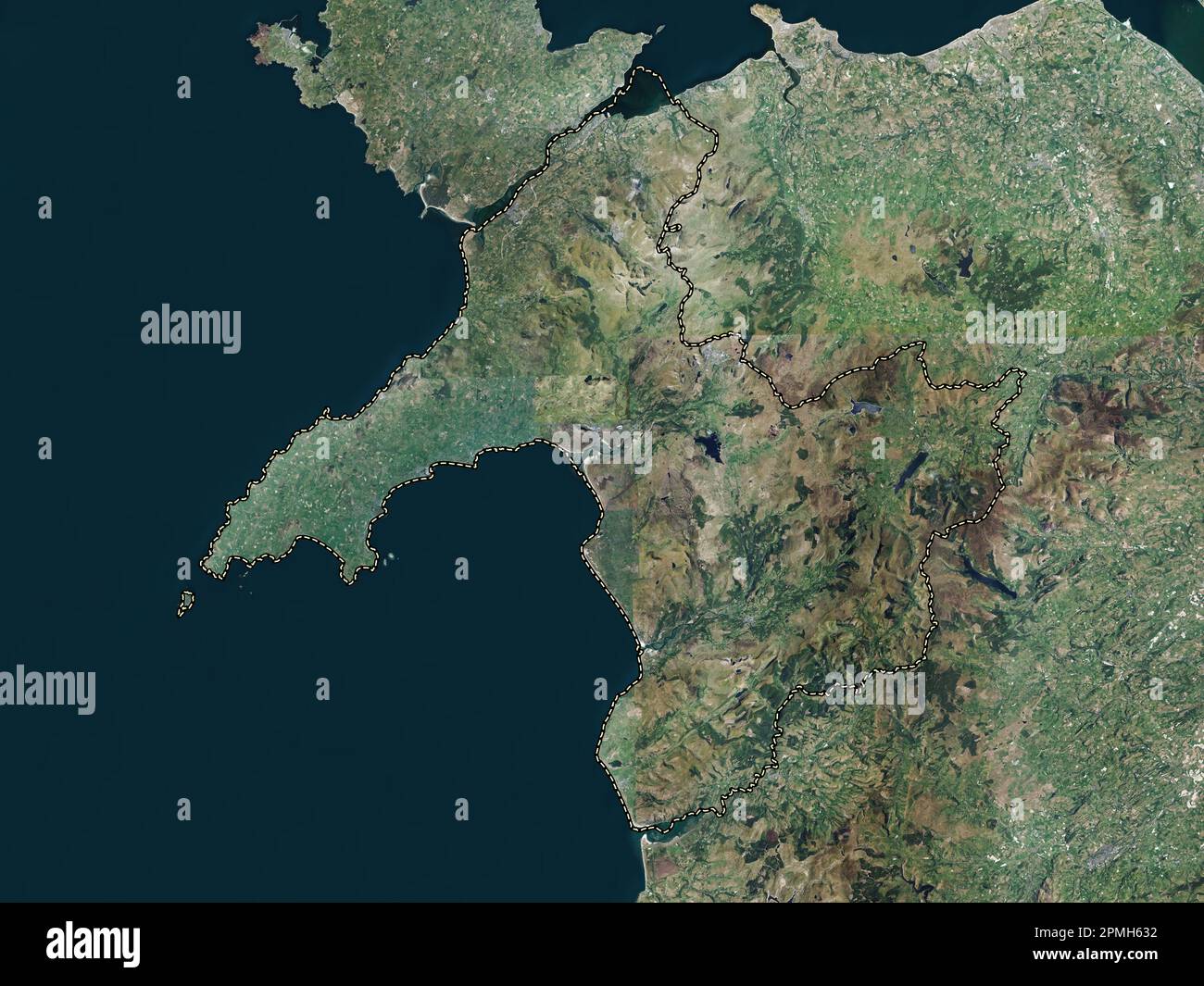 Gwynedd, region of Wales - Great Britain. High resolution satellite map ...