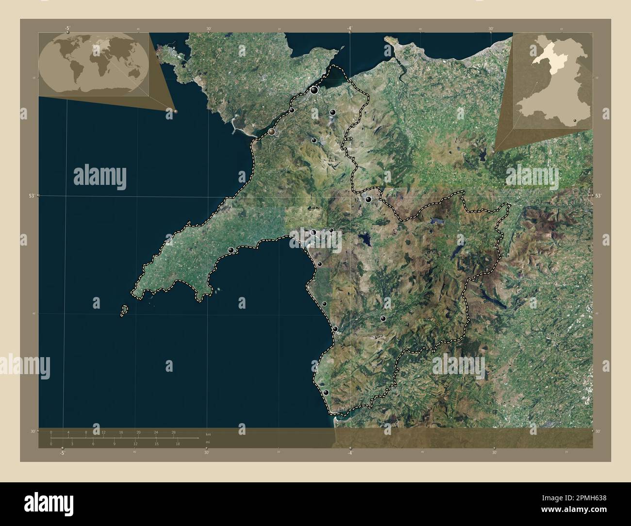 Gwynedd, region of Wales - Great Britain. High resolution satellite map ...