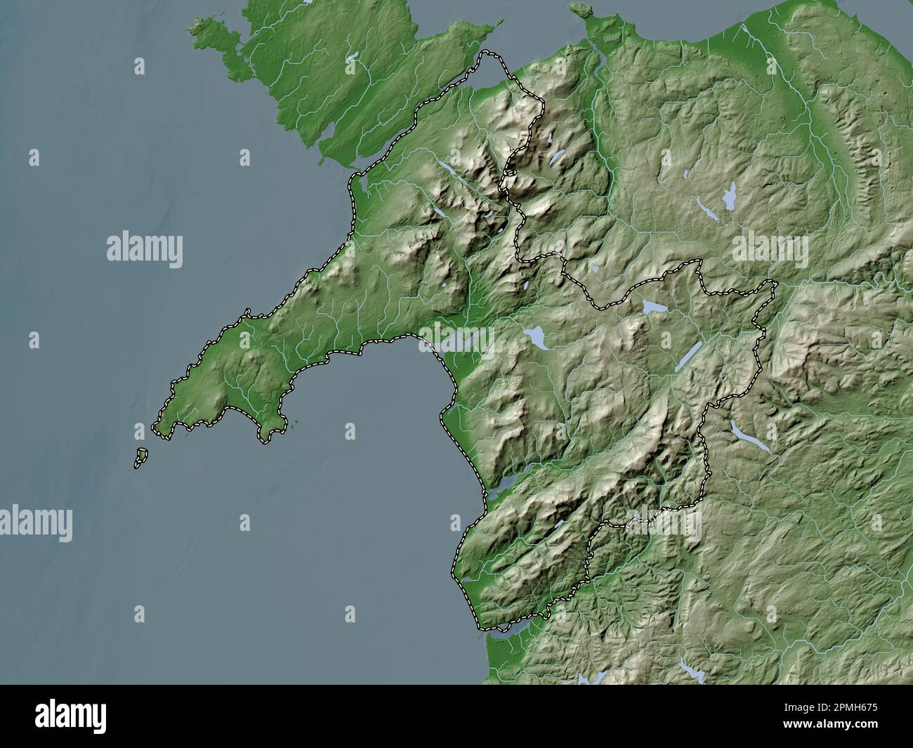 Gwynedd, region of Wales - Great Britain. Elevation map colored in wiki ...