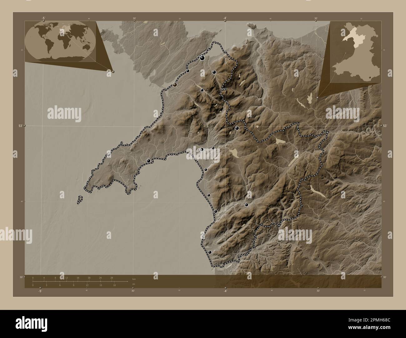 Gwynedd, region of Wales - Great Britain. Elevation map colored in ...