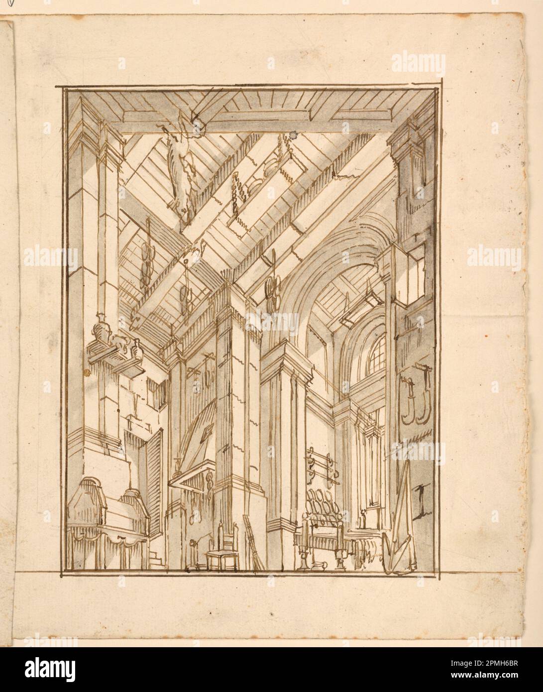 Drawing, Stage Design: Kitchen Interior; Italy; pen and bistre, brush ...