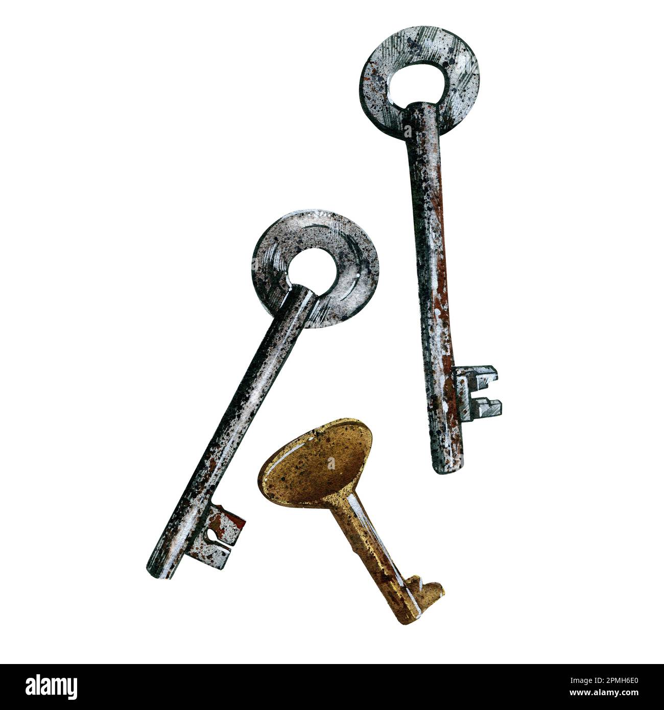 Set retro style metal silver and brass keys isolated on white ...