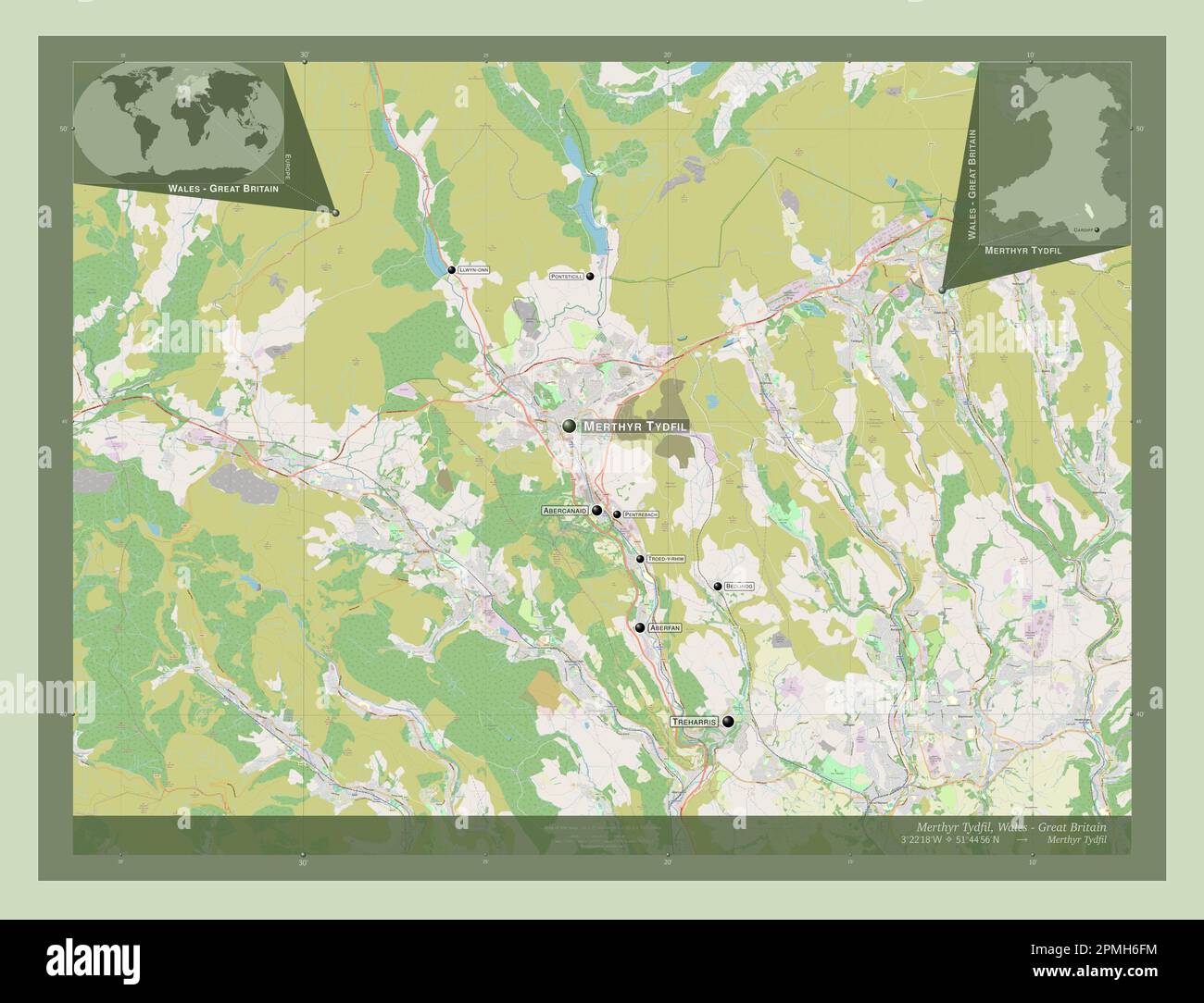 Merthyr Tydfil, region of Wales - Great Britain. Open Street Map ...