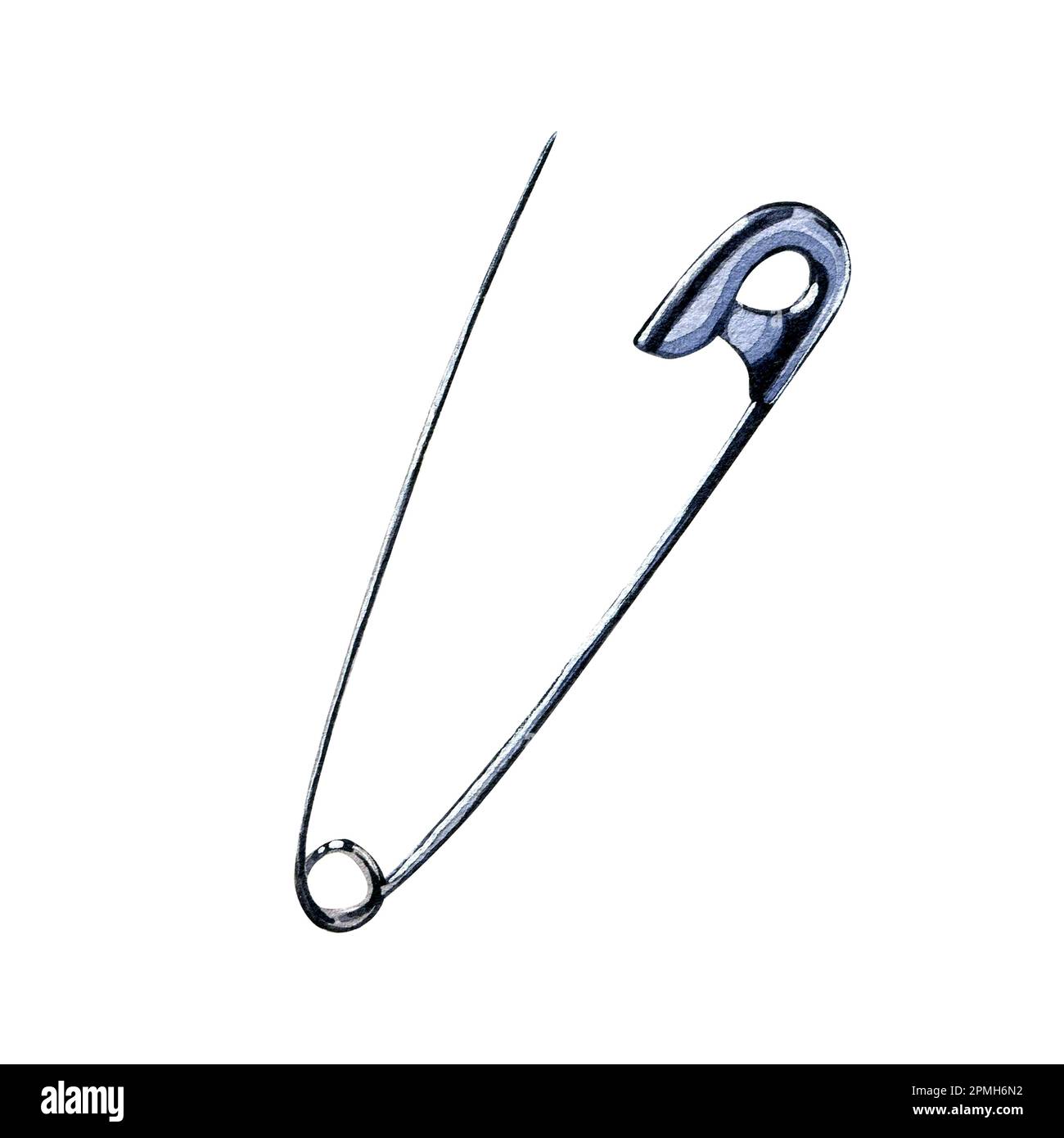Metal stainless pin isolated on white background. Watercolor hand ...