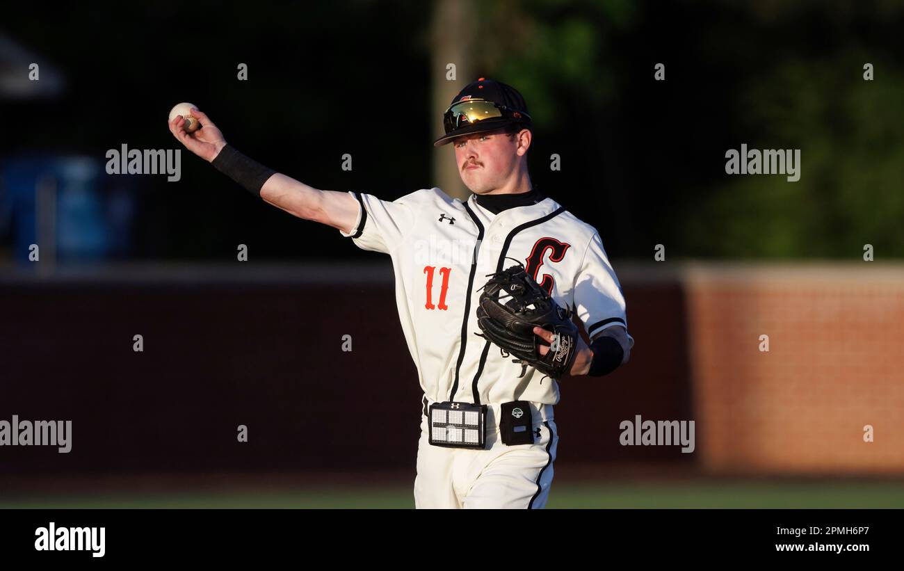 Campbell's Bryce Arnold (11) makes a throw during an NCAA baseball game ...