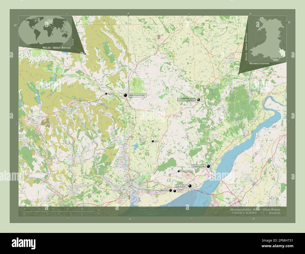 Monmouthshire, region of Wales - Great Britain. Open Street Map ...