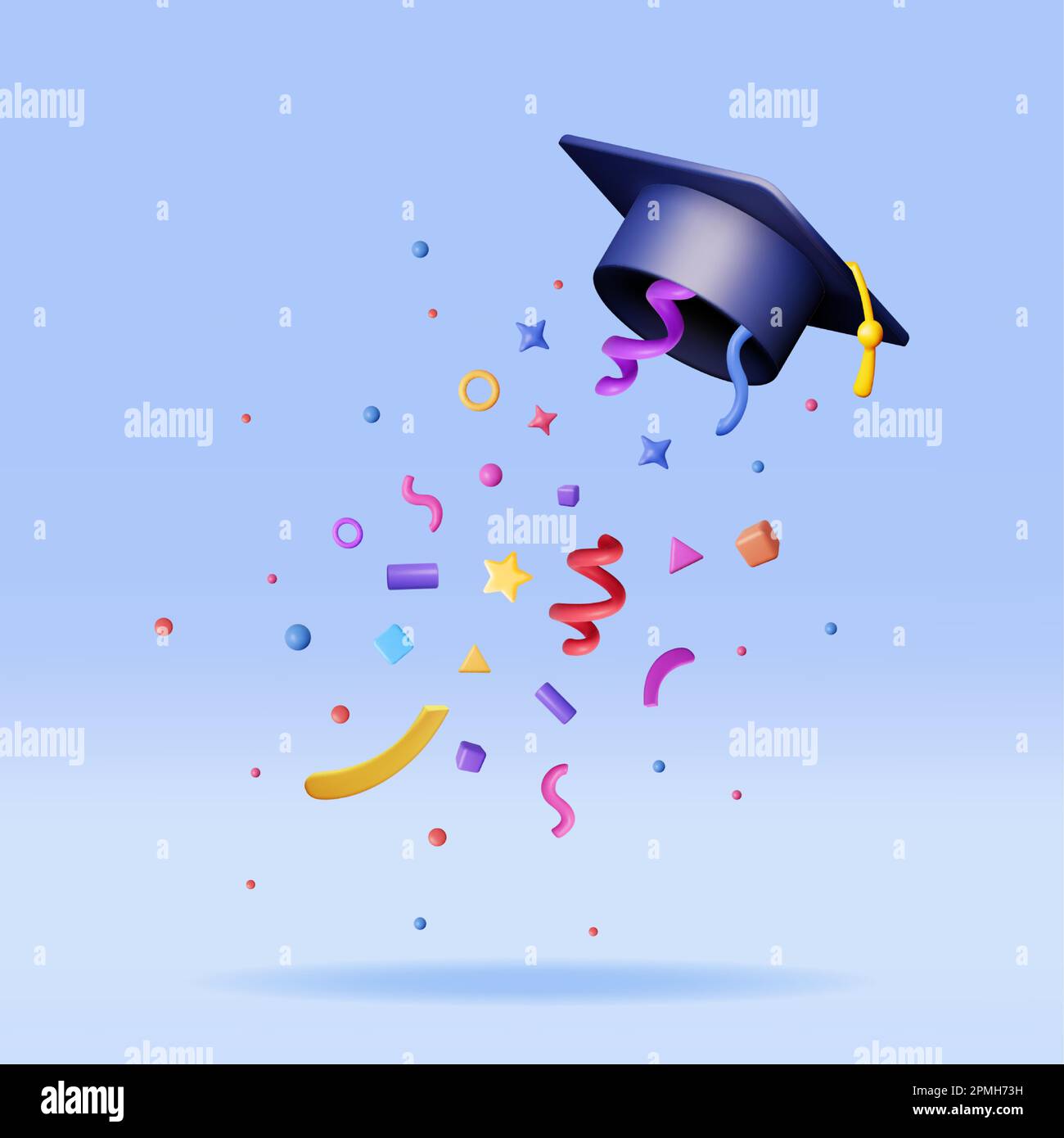 3D Graduation Hat in Air with Confetti Stock Vector Image & Art - Alamy