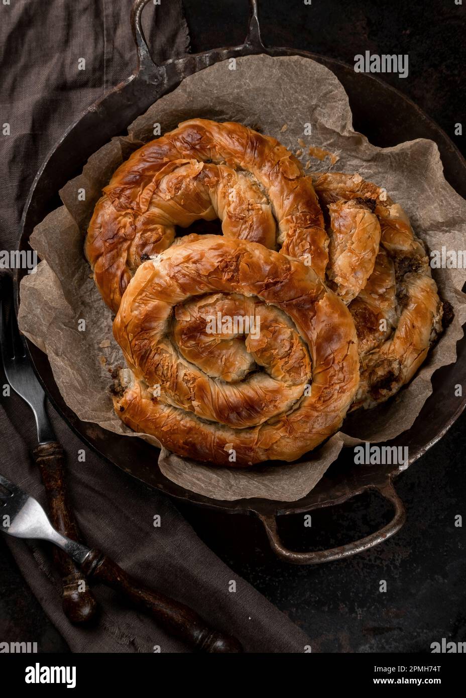 Salt pie in a pan, traditional baked food, rustic viewb Stock Photo - Alamy