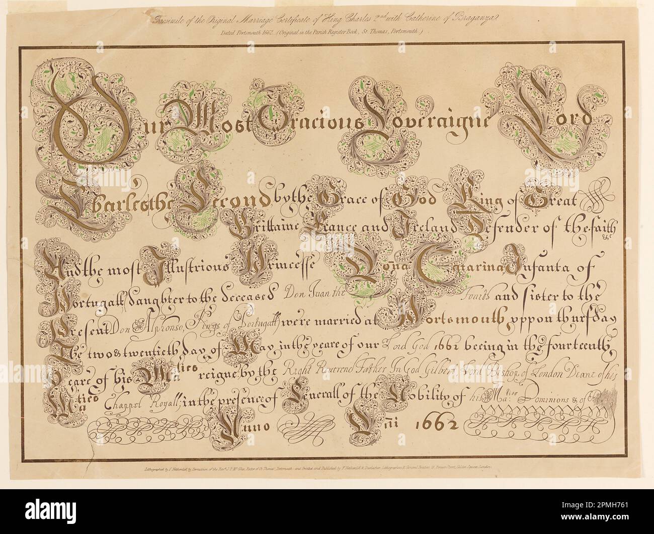 Print, Facsimile of original marriage certificate of Charles II and ...