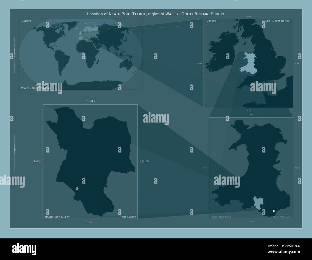 Neath Port Talbot, region of Wales - Great Britain. Diagram showing the ...