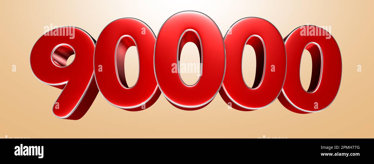 Number 90000 red 3D illustration on light cream background have work ...