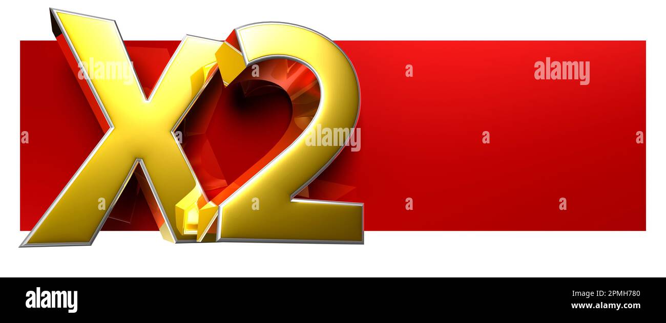 X2 goes through the red text bar 3D illustration on white background ...