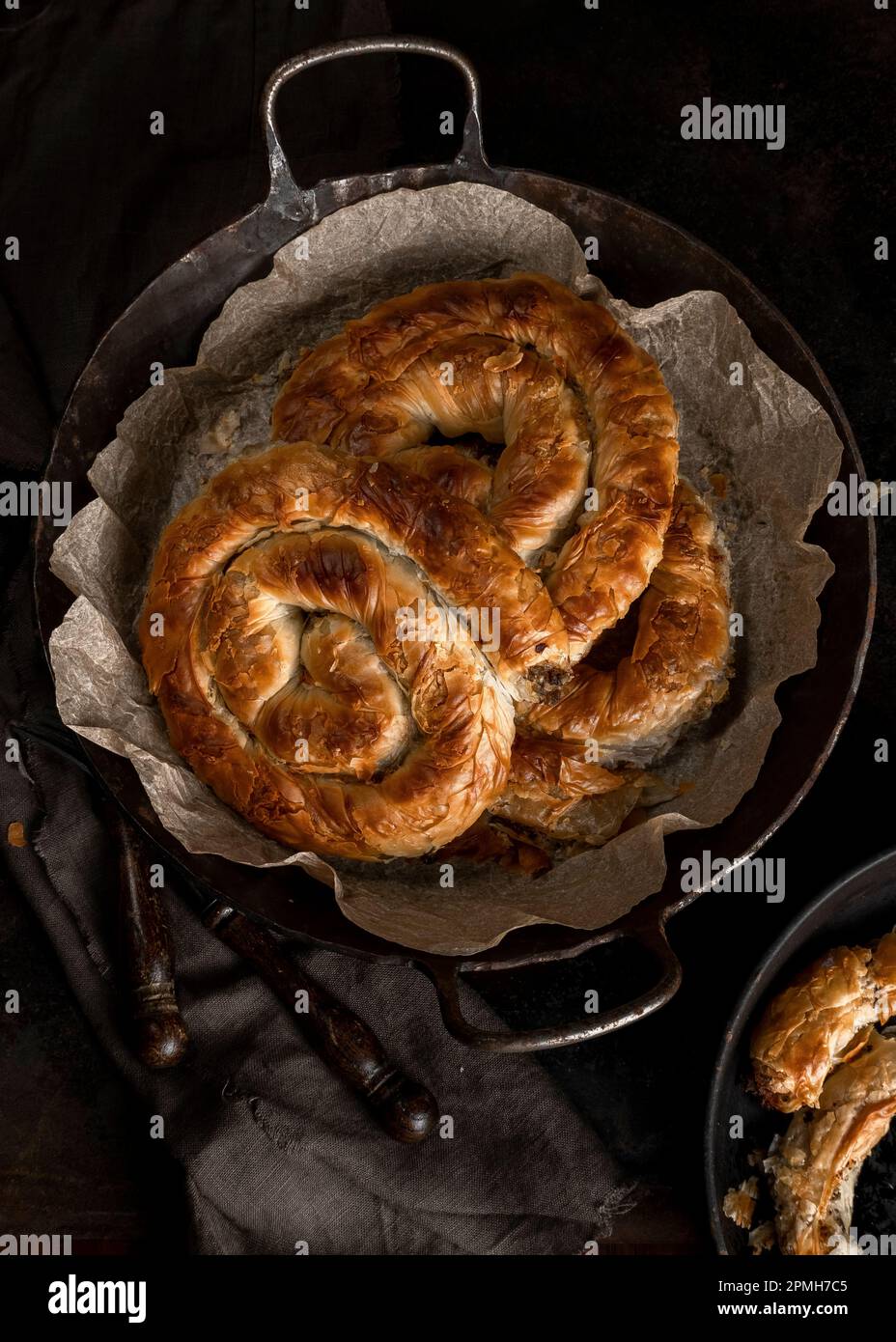 Salt pie in a pan, traditional baked food, rustic viewb Stock Photo - Alamy