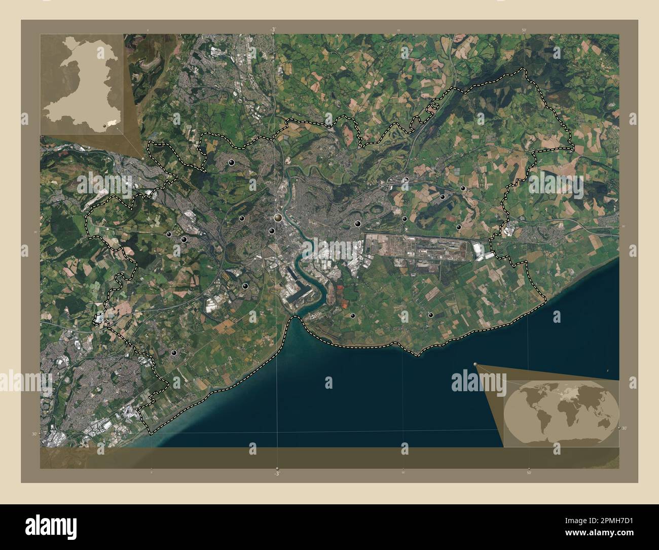 Newport, region of Wales - Great Britain. High resolution satellite map ...
