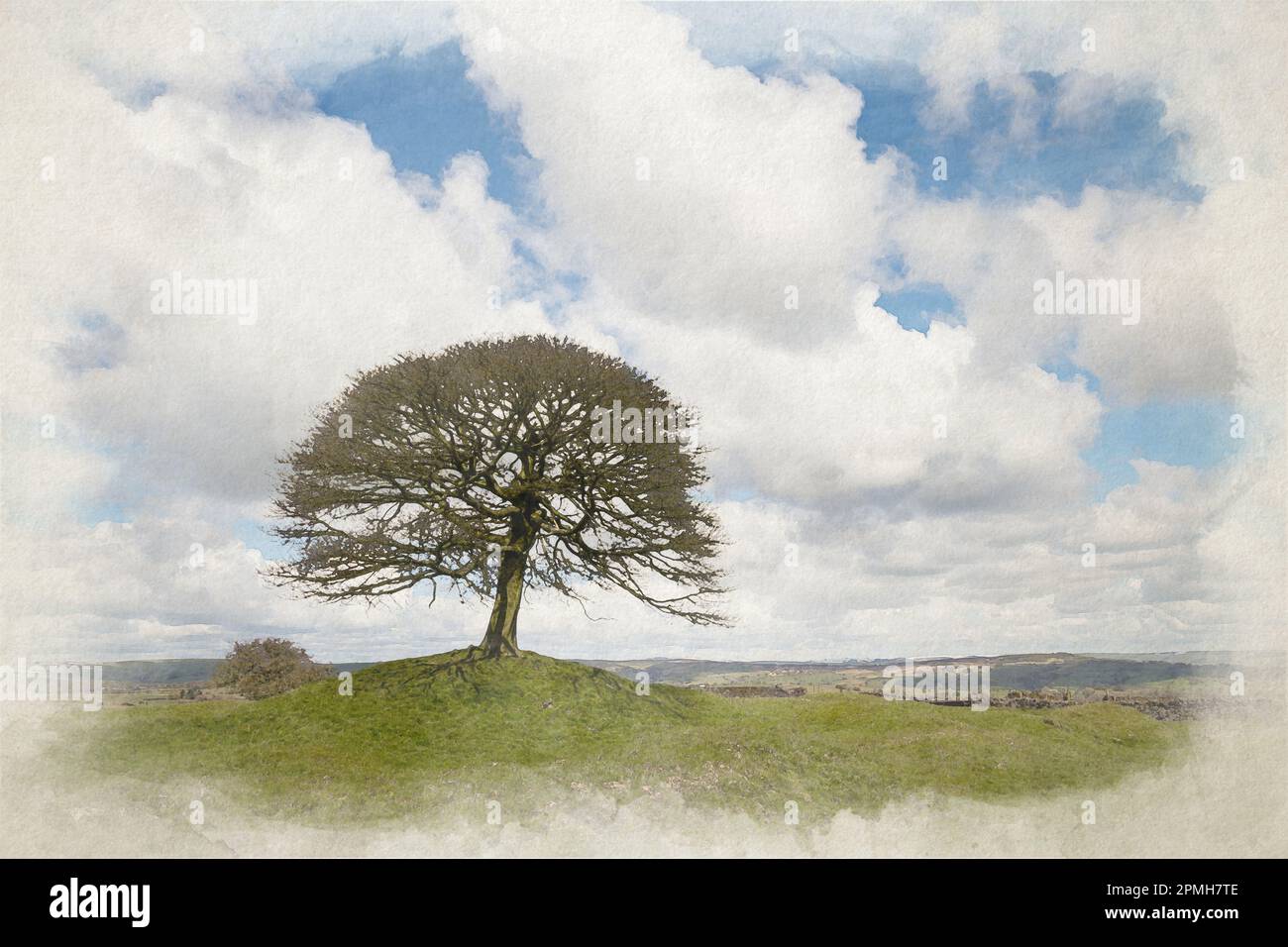 Digital watercolourpainting of a snow covered Blackshaw Moor from ...