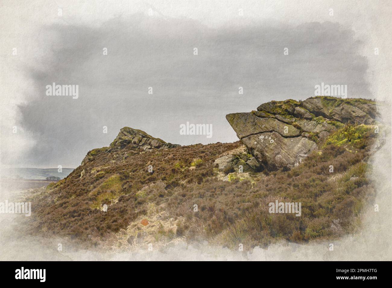 Baldstone, and Gib Torr. A digital watercolour painting looking towards ...