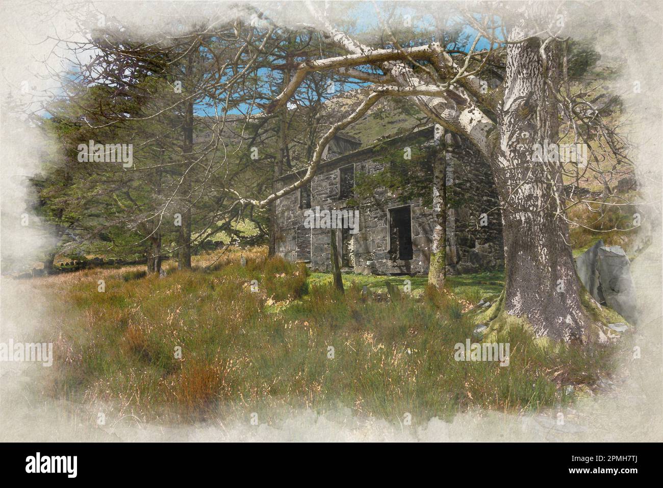 Digital watercolor painting of the abandoned Cwmorthin slate mine at ...