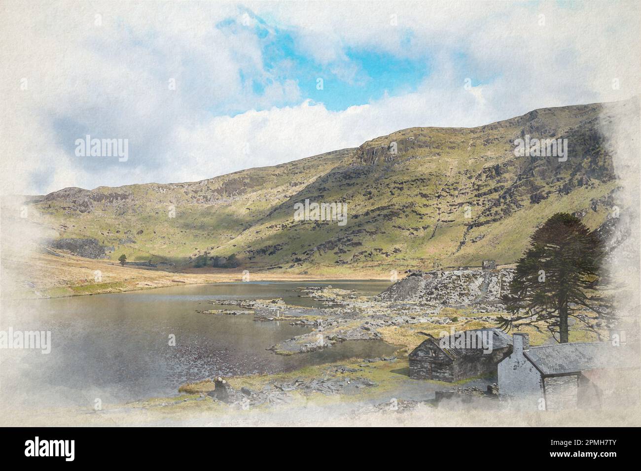 Digital watercolor painting of the abandoned Cwmorthin slate mine at ...