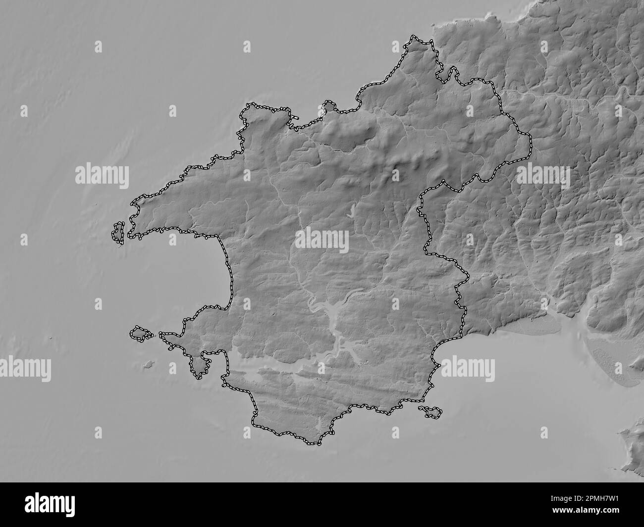 Pembrokeshire, region of Wales - Great Britain. Grayscale elevation map ...